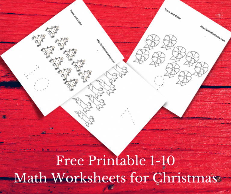 Free Printable Number 1-10 Color and Trace Christmas Math Worksheets
