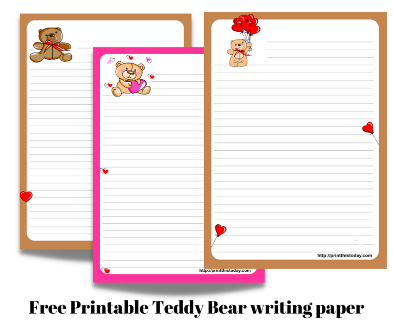 Free Printable Teddy Bear writing paper