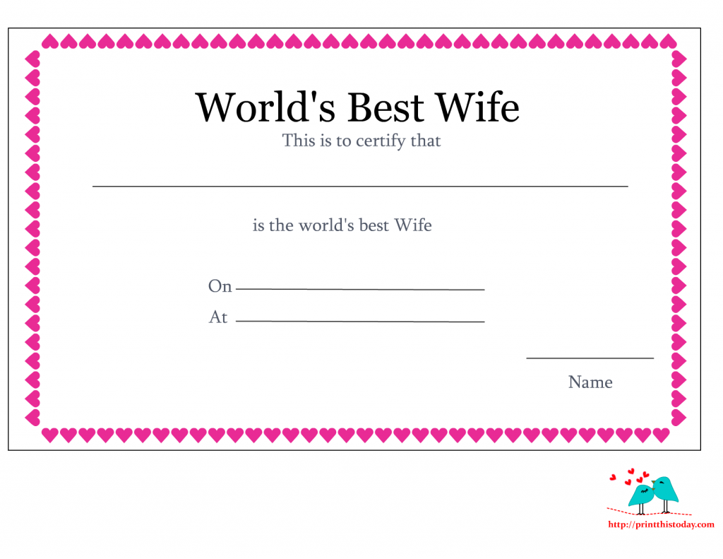 Free Printable World’s Best Wife Certificates