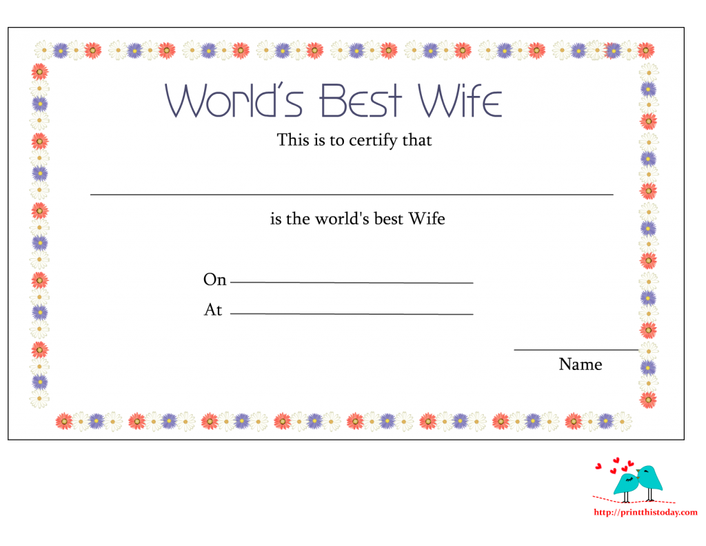 Free Printable World’s Best Wife Certificates