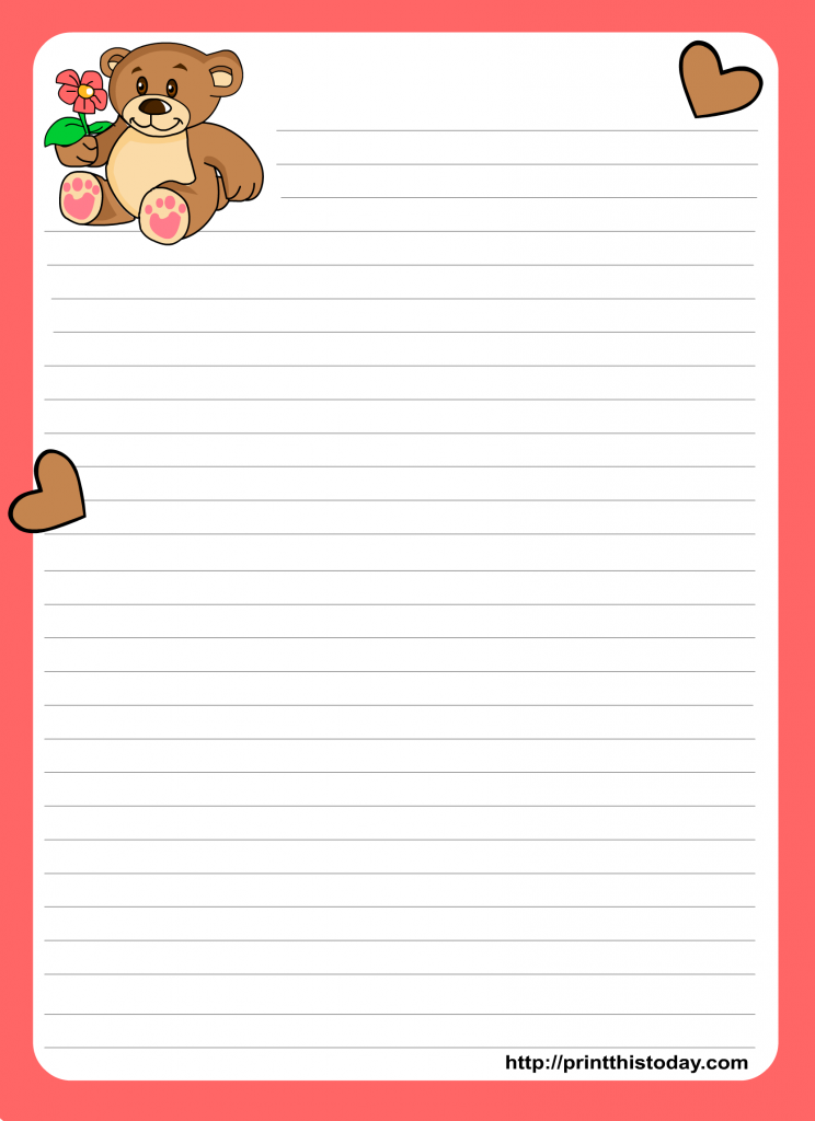 Free Printable Teddy Bear writing paper