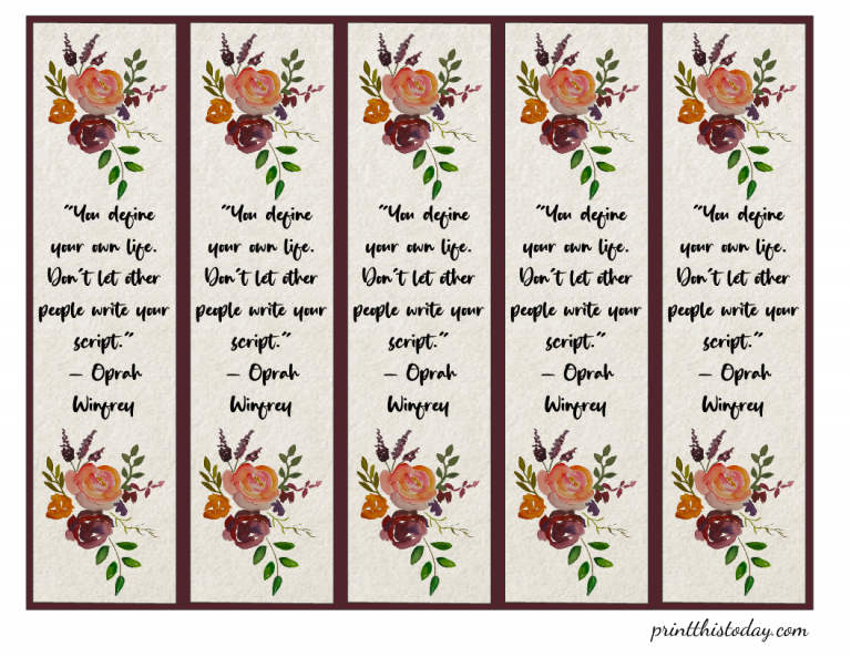 Free Printable Floral Bookmarks with Quotes