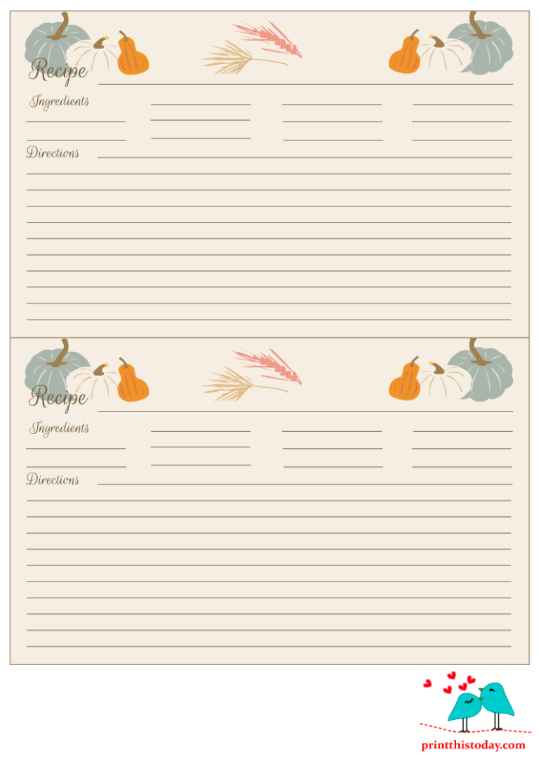 Free Printable Cute Recipe Cards for Thanksgiving