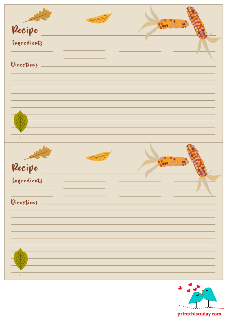 Free Printable Cute Recipe Cards for Thanksgiving