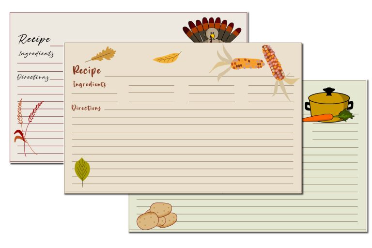 Free Printable Cute Recipe Cards for Thanksgiving