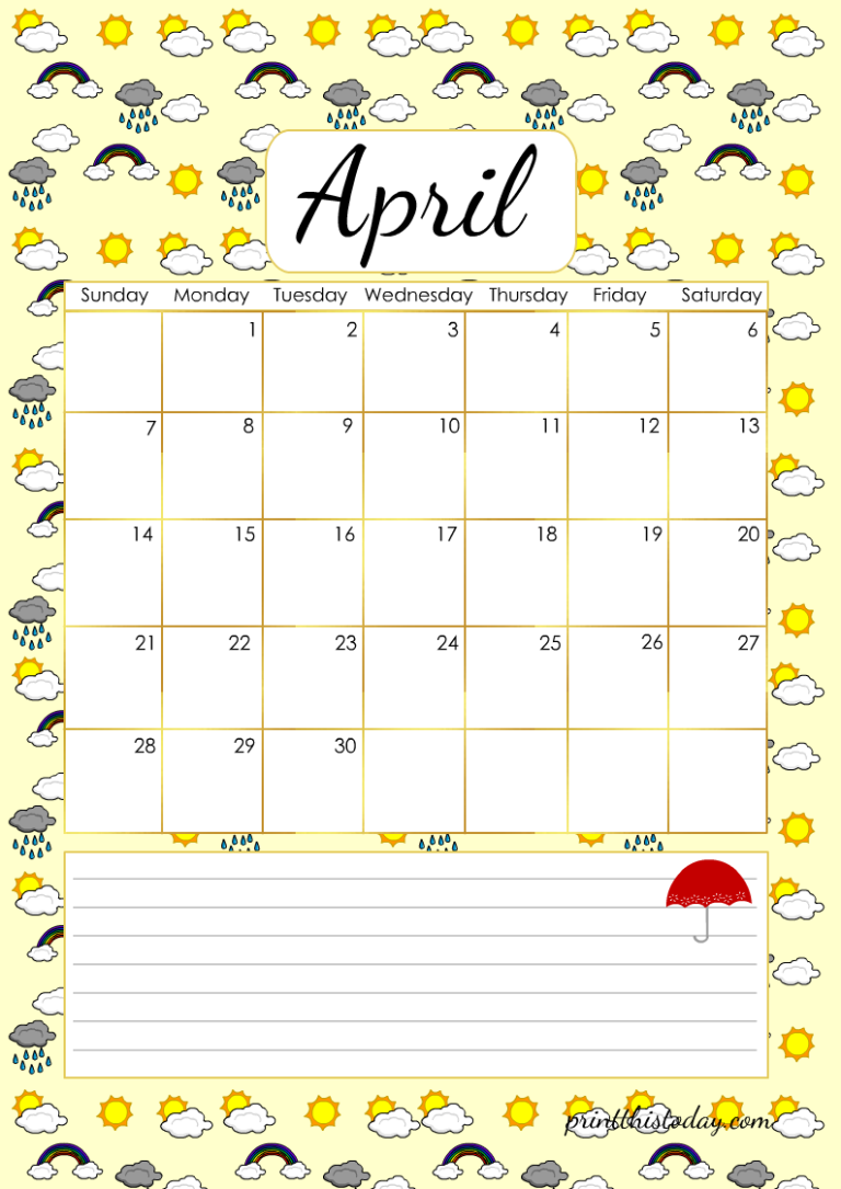 Free Printable Cute 2024 Monthly Calendar