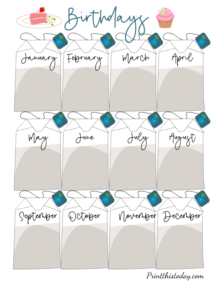 12 Free Printable Birthday Calendars / Trackers