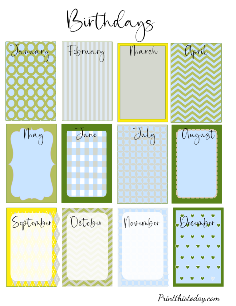 12 Free Printable Birthday Calendars / Trackers