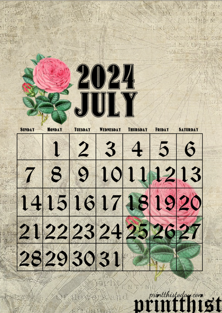 Free Printable 2024 Vintage Floral Monthly Calendar