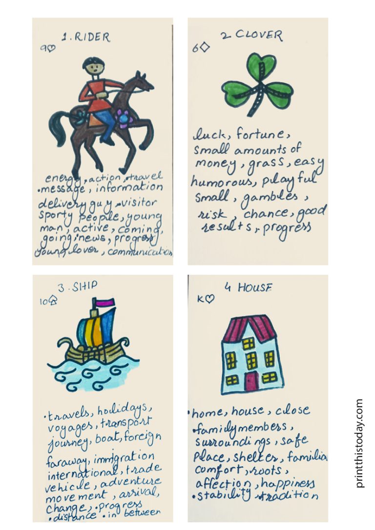 Free Printable Handmade Lenormand Cards with Keywords
