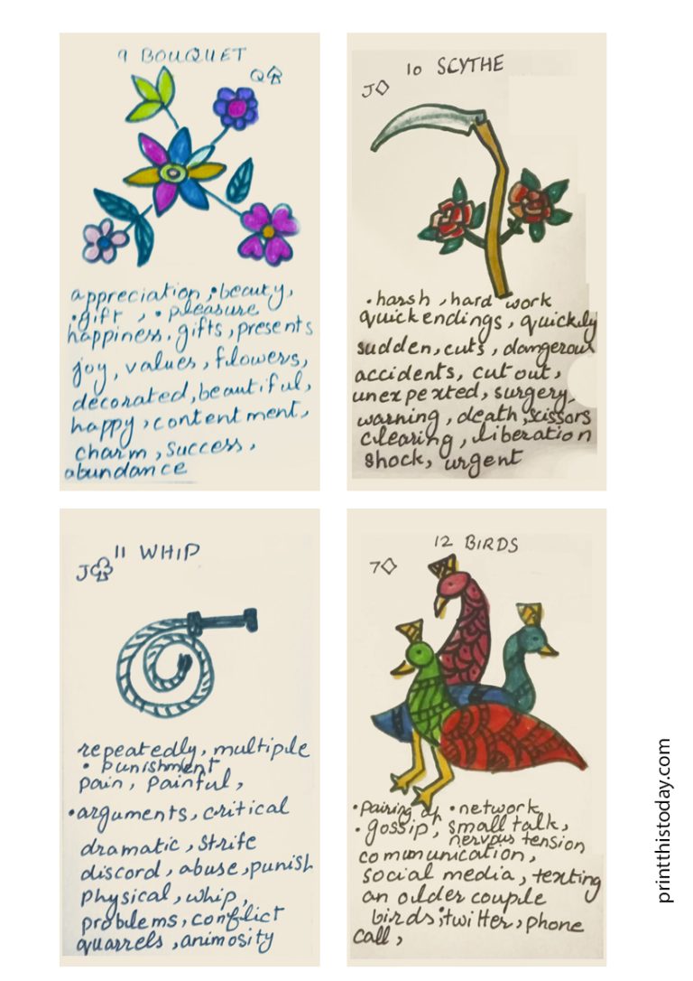 Free Printable Handmade Lenormand Cards with Keywords