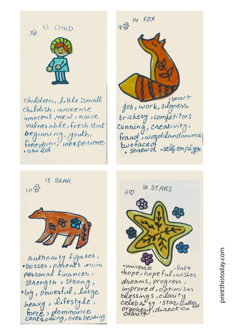 Free Printable Handmade Lenormand Cards with Keywords