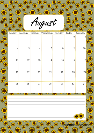 Free Printable August 2024 Monthly Calendar