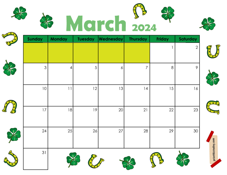 Free Printable March 2024 Monthly Calendar Pages