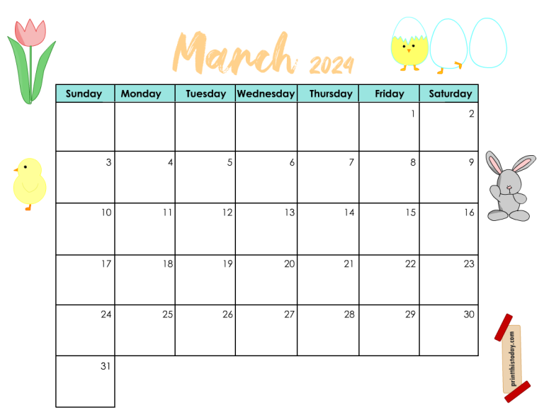 Free Printable March 2024 Monthly Calendar Pages