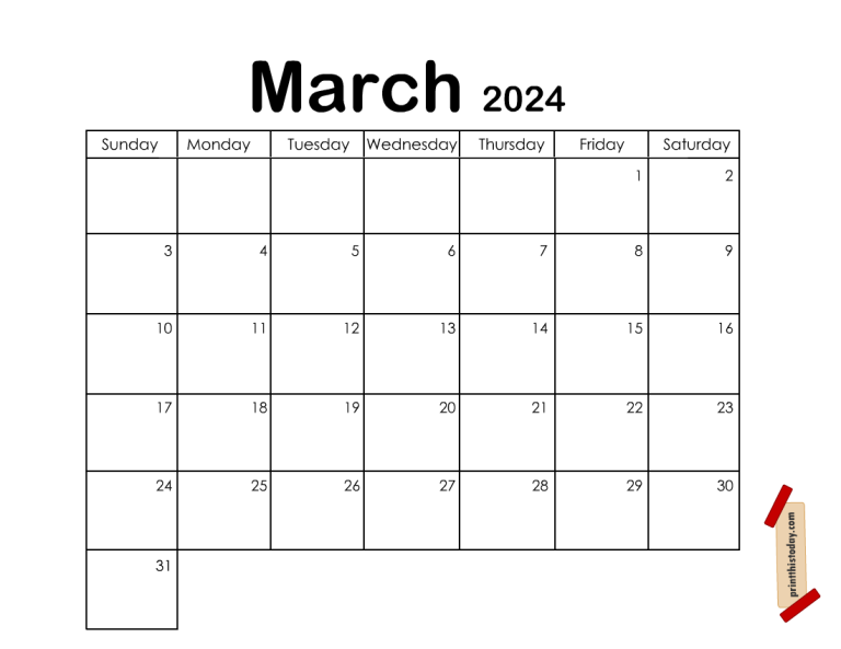 Free Printable March 2024 Monthly Calendar Pages