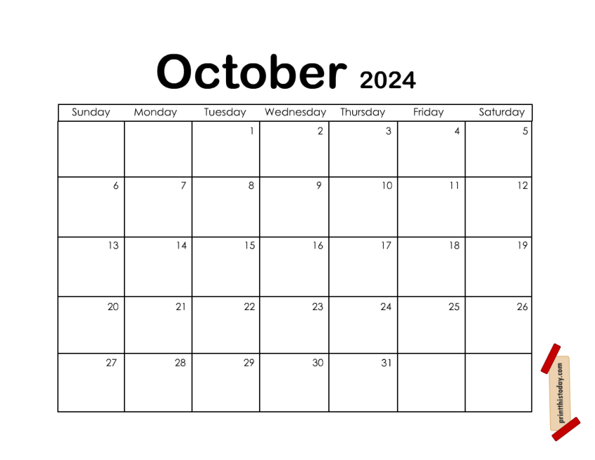 Free Printable October 2024 Calendar Pages
