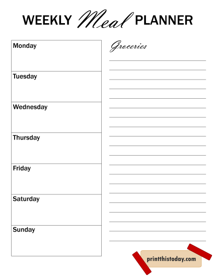 Free Printable Weekly Meal Planner Templates