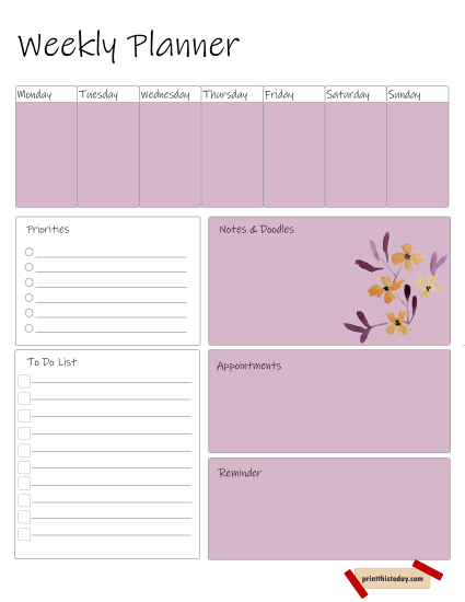 6 Free Printable Weekley Planner Templates