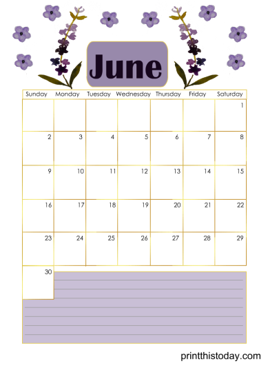Cute Free Printable June 2024 Calendar Pages
