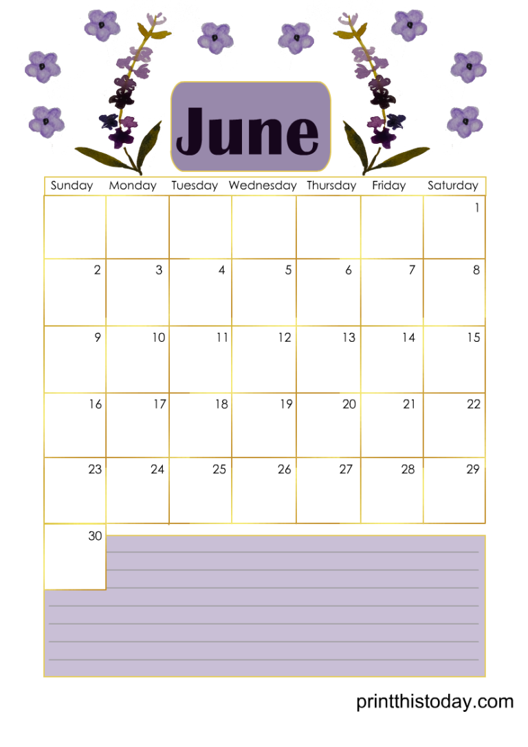 Cute Free Printable June 2024 Calendar Pages
