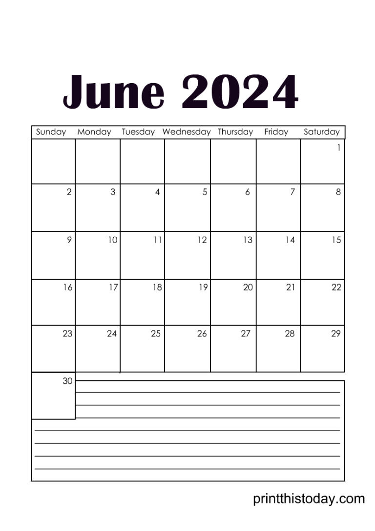 Cute Free Printable June 2024 Calendar Pages