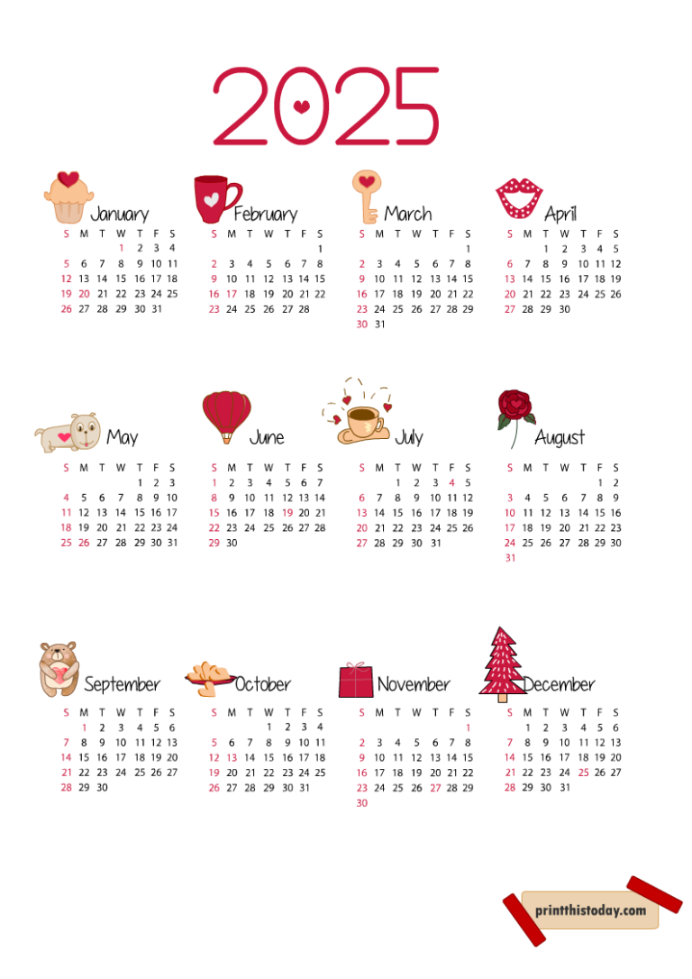 7 Free Printable Cute 2025 Calendars
