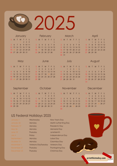 7 Free Printable Cute 2025 Calendars