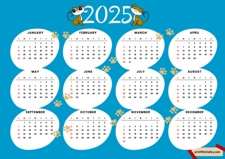 7 Free Printable Cute 2025 Calendars